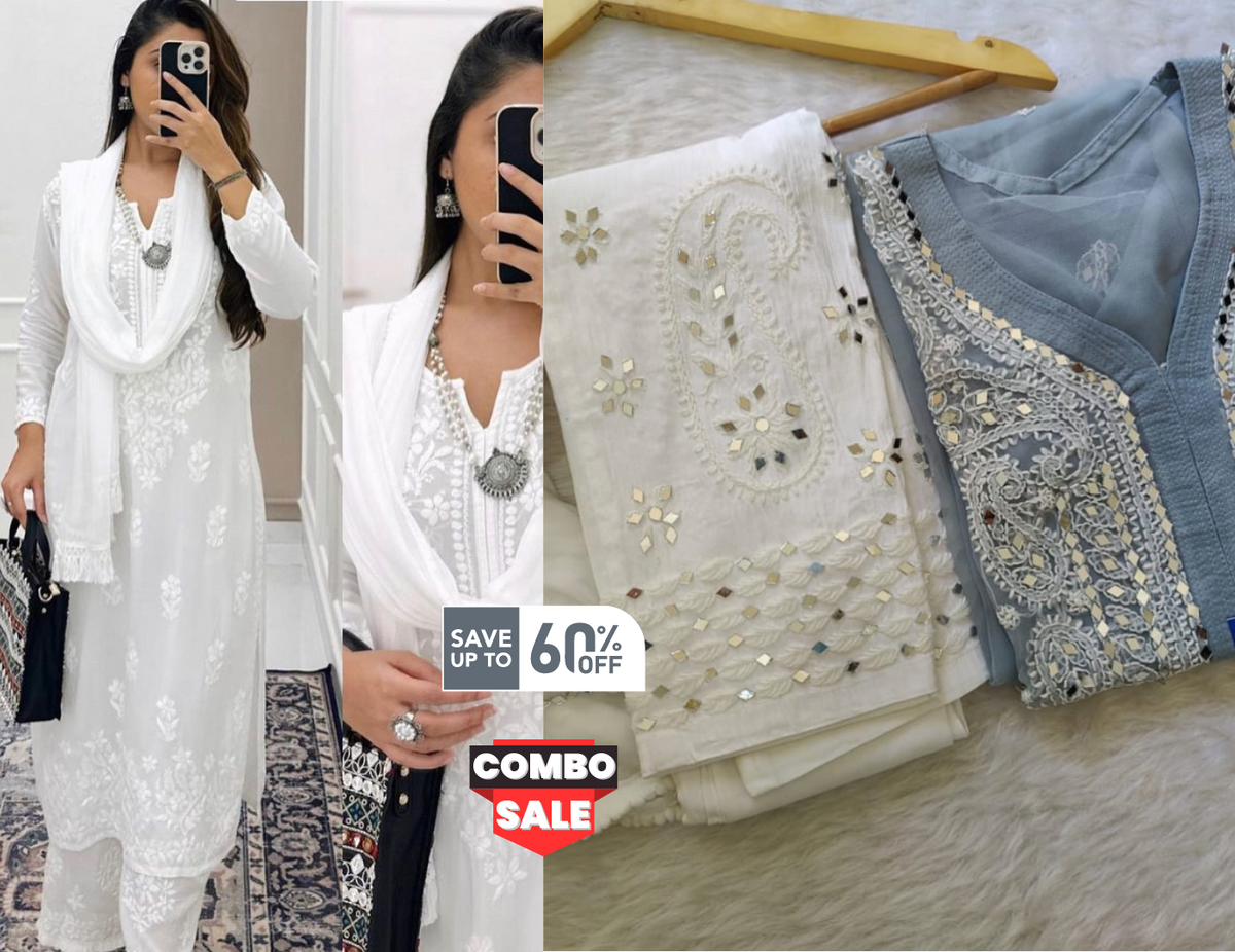 Green Lucknow Chikankari Mul Mul Kaftan & Pallazo Set with Ghas Patti ...